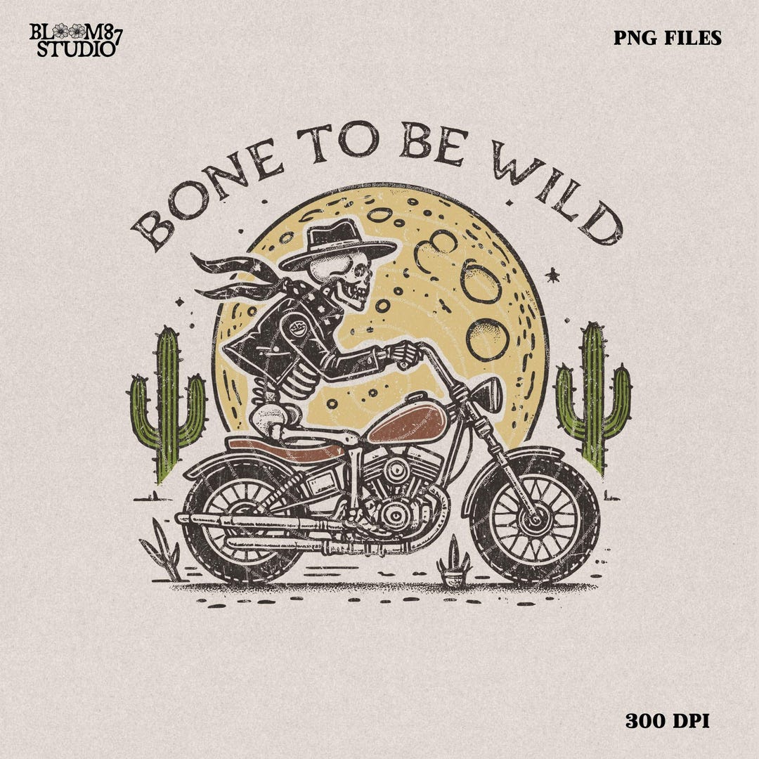 Born to Be Wild Skeleton Halloween Motorcycle Biker Western Cowboy ...