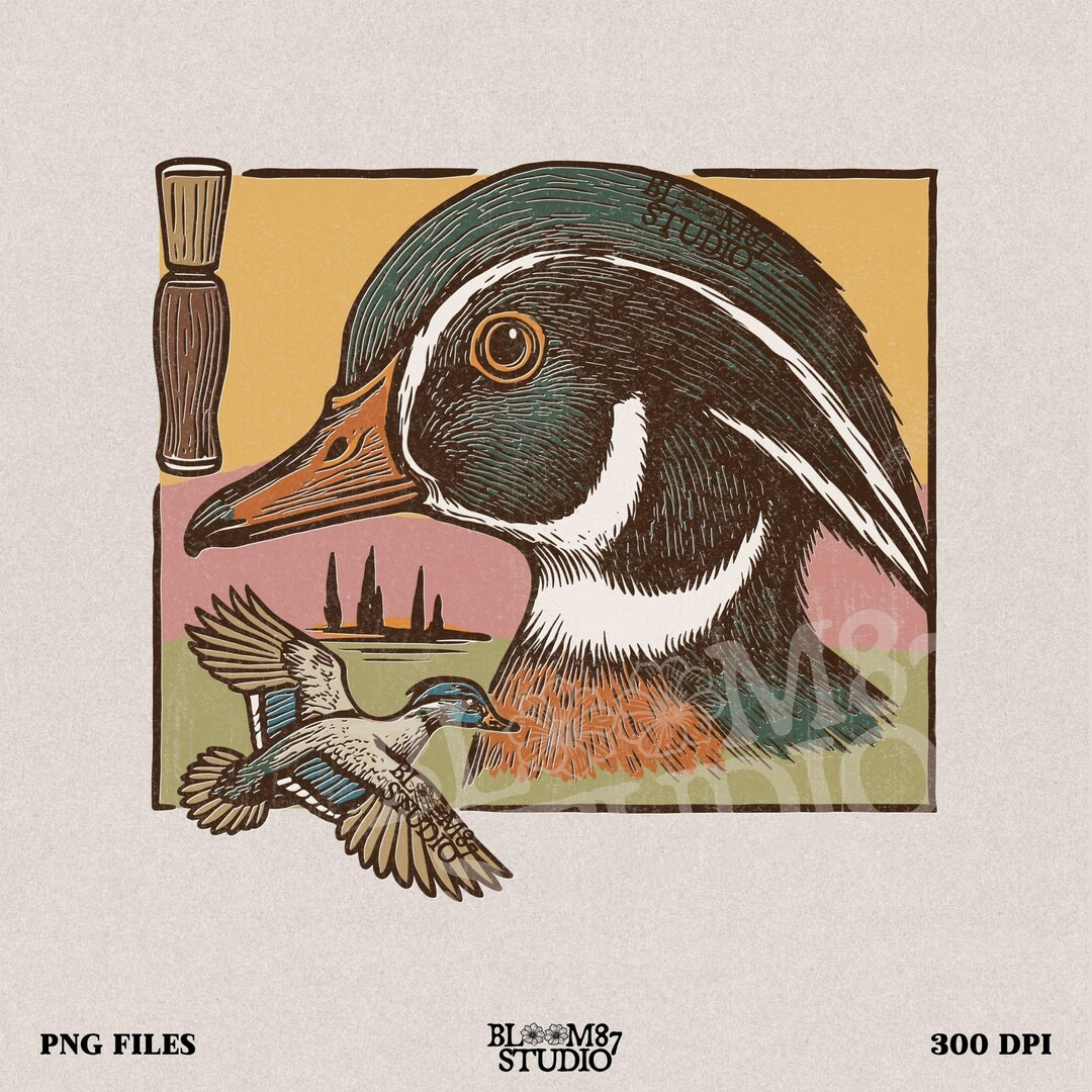 Wood Duck Hunting Sublimation, Vintage Duck Call Waterfowl Art, Flying ...