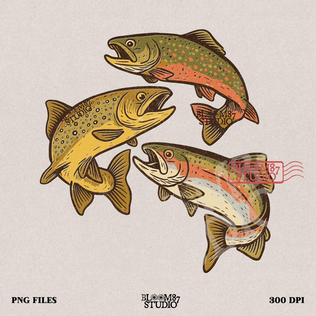Trout Trio PNG, Rainbow Brook Brown Trout Clipart, Freshwater Fishing ...