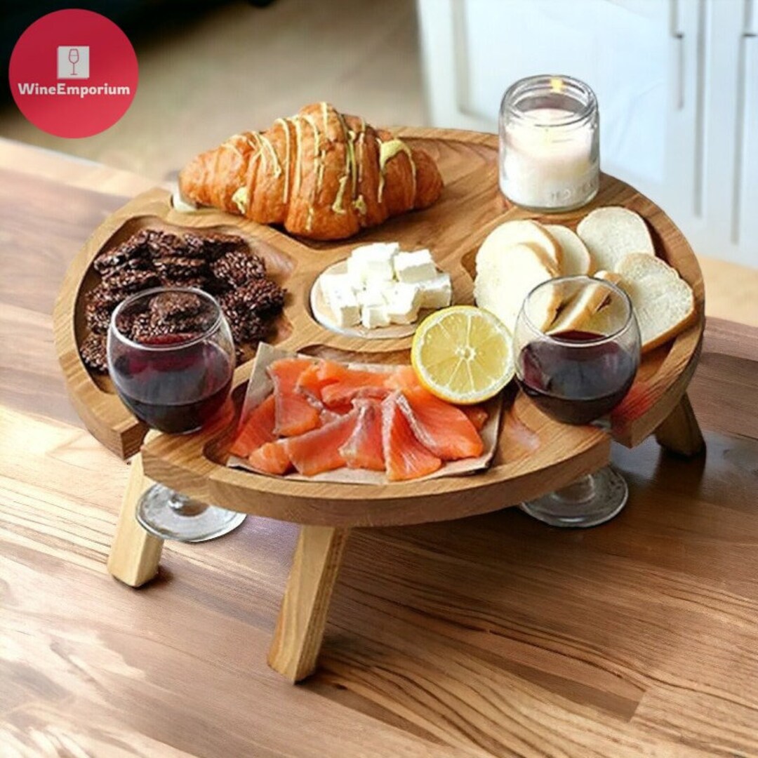 Wooden Wine Table Wood Charcuterie Board Portable Wine Table Rustic ...