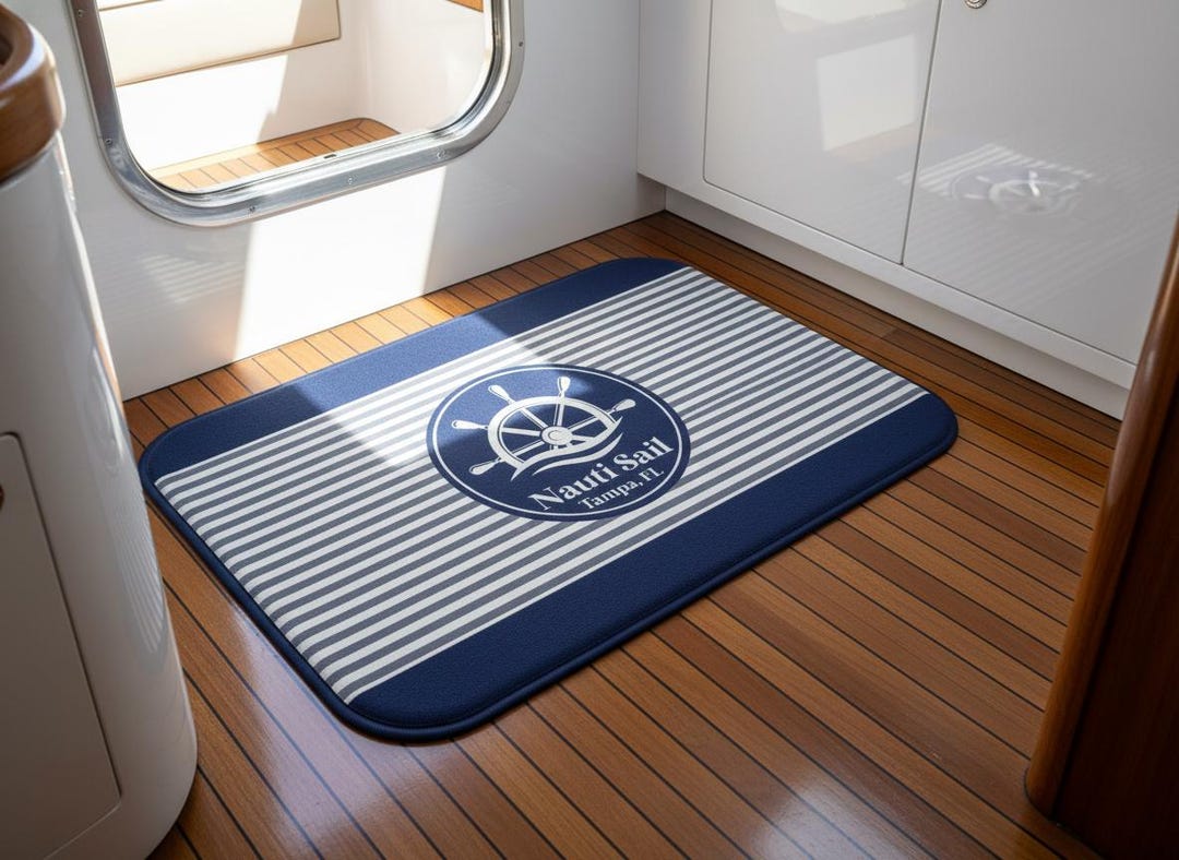 Boat Welcome Mat: Navy Stripes, Ship Wheel - Memory Foam - Etsy Australia