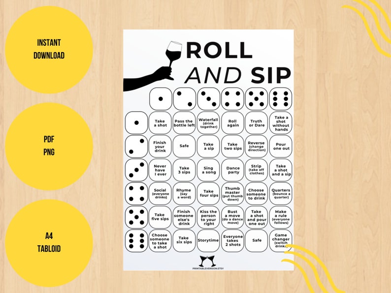 Roll and Sip / Drunk Dice / Drinking Game for Any Party - Etsy
