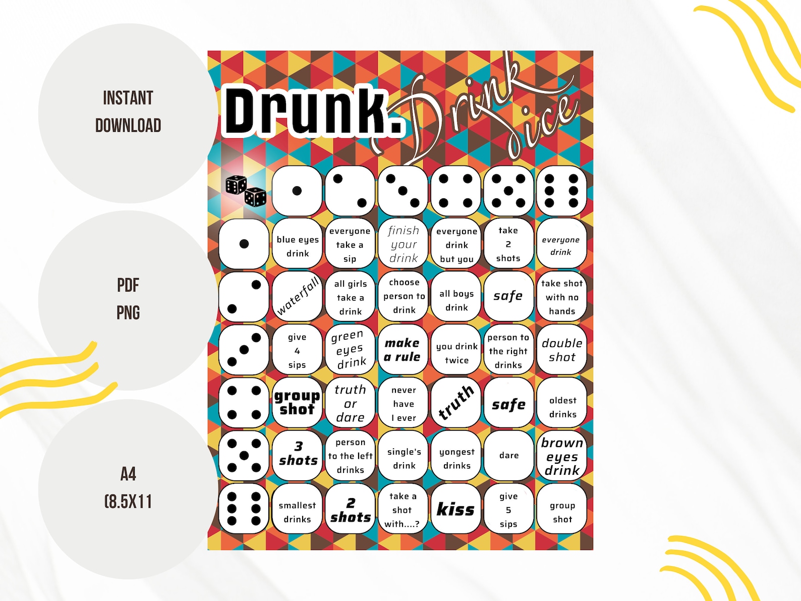 Drunk Dice Drinking Games for Adults Alcohol Game, Printable PDF PNG - Etsy