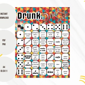 Drunk Dice Drinking Games for Adults Alcohol Game, Printable PDF PNG - Etsy