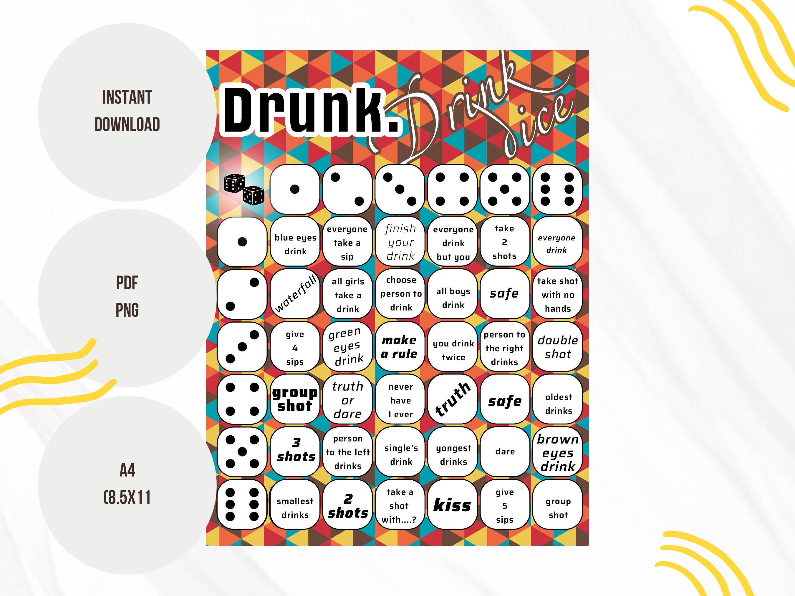 Drunk Dice Drinking Games for Adults Alcohol Game, Printable PDF PNG - Etsy