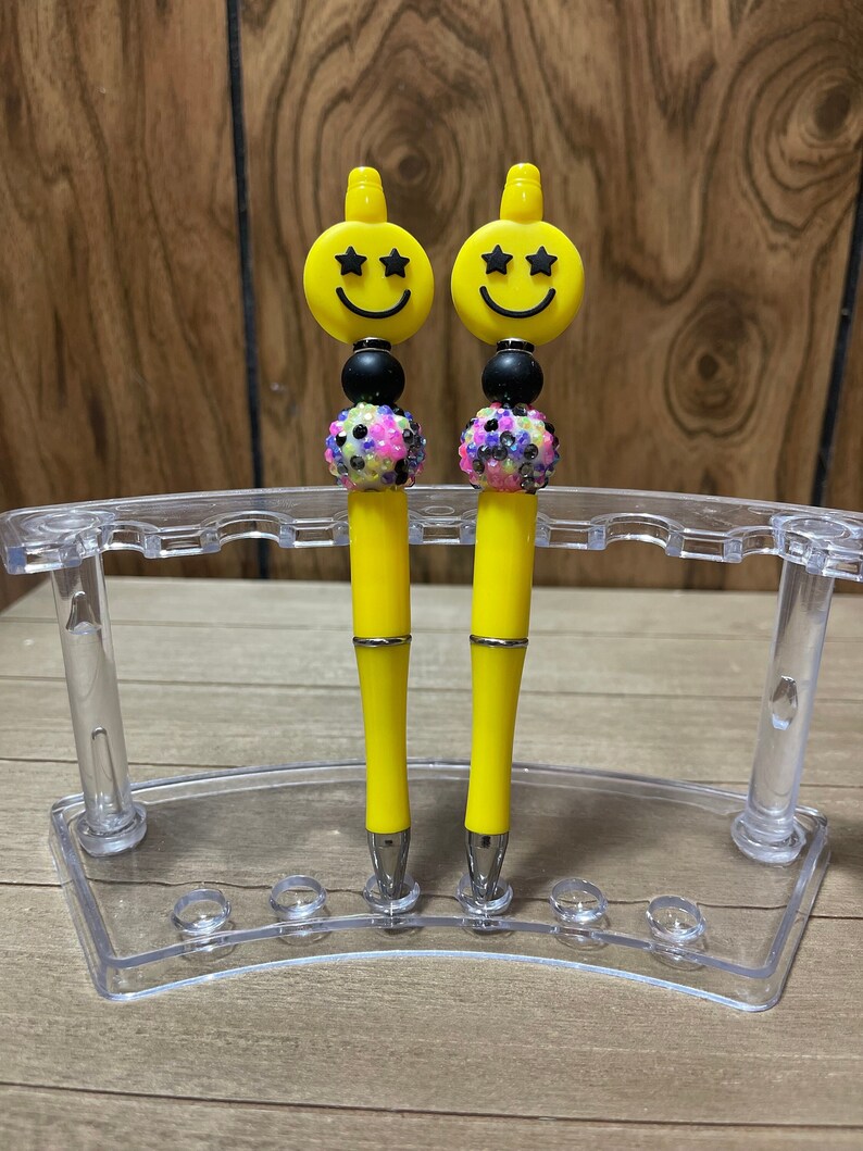 Smiley Face Yellow Silicone Beaded Ballpoint Pen - Etsy
