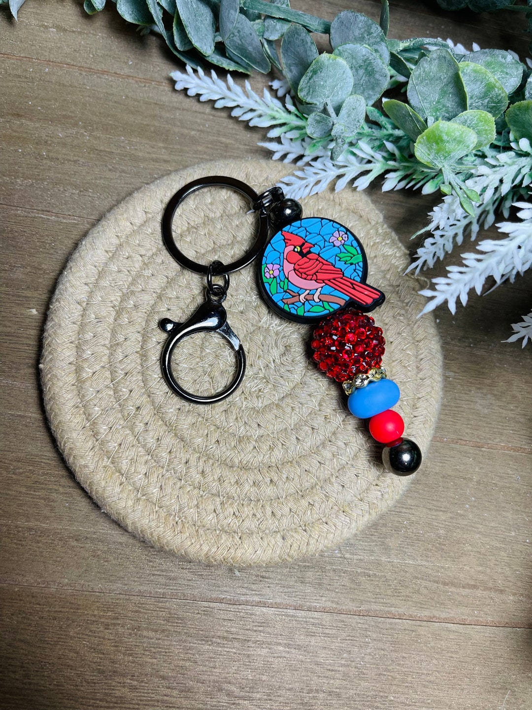 Red Cardinal Stain Glass Beaded Keychain - Etsy