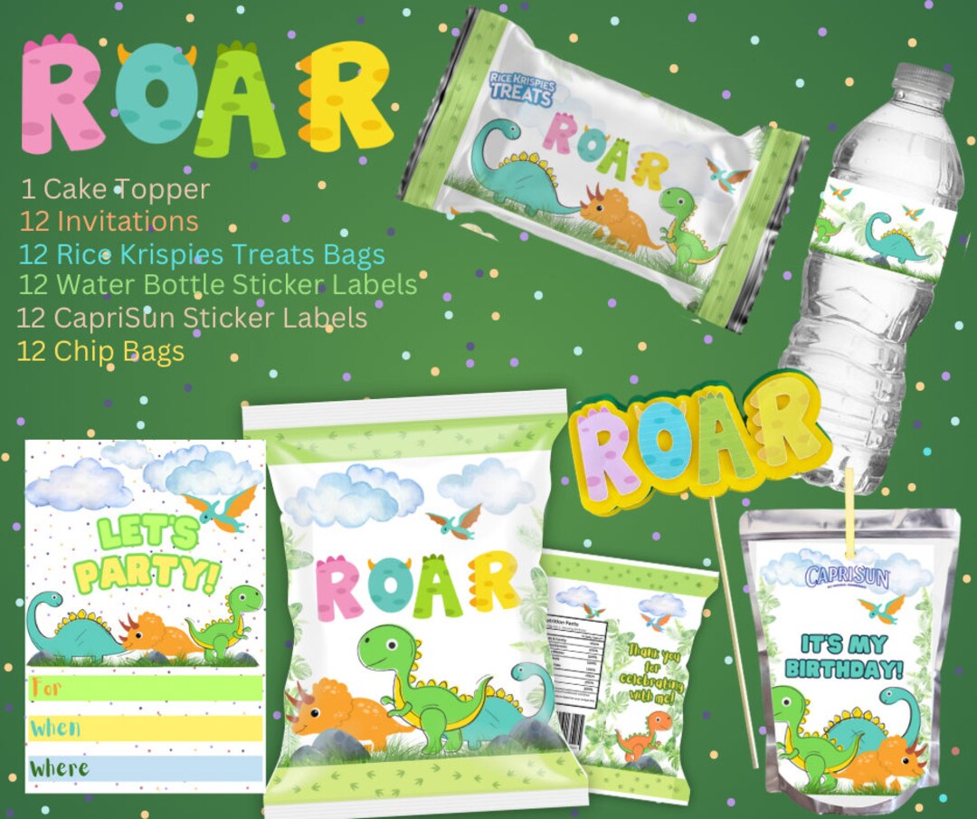 Dino Party Favor Bags and Labels Pack, Customized Party Favors, Custom ...