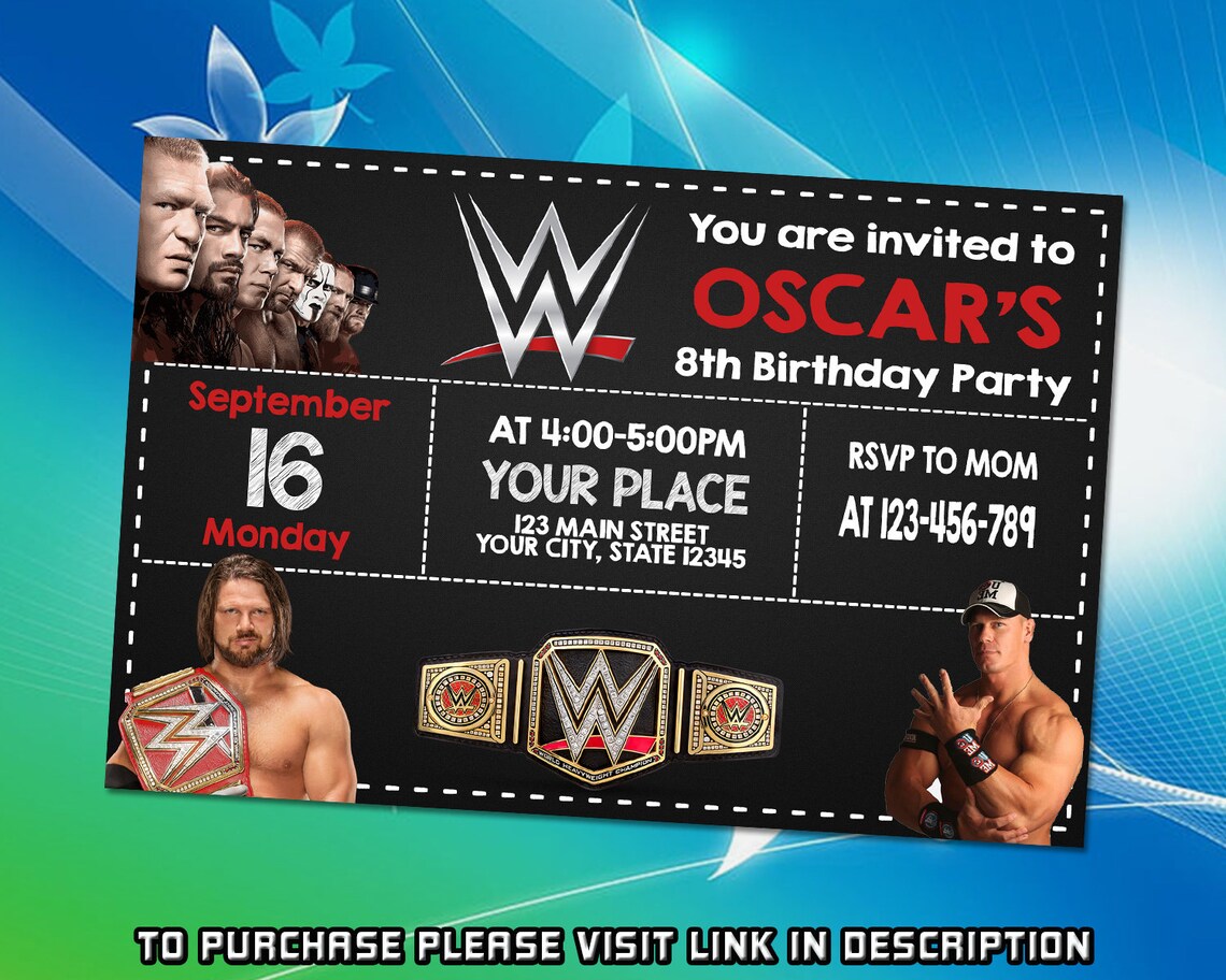 Wrestling Birthday Invitation, Editable Wrestling Invitation Template ...
