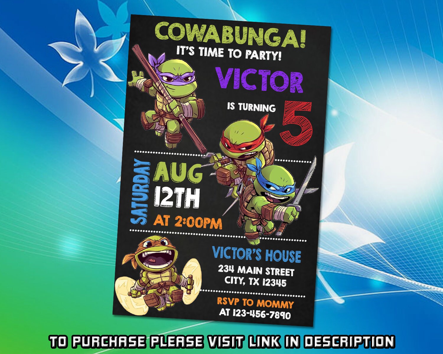 Editable Teenage Mutant Ninja Turtle Birthday Invitation TMNT - Etsy Canada