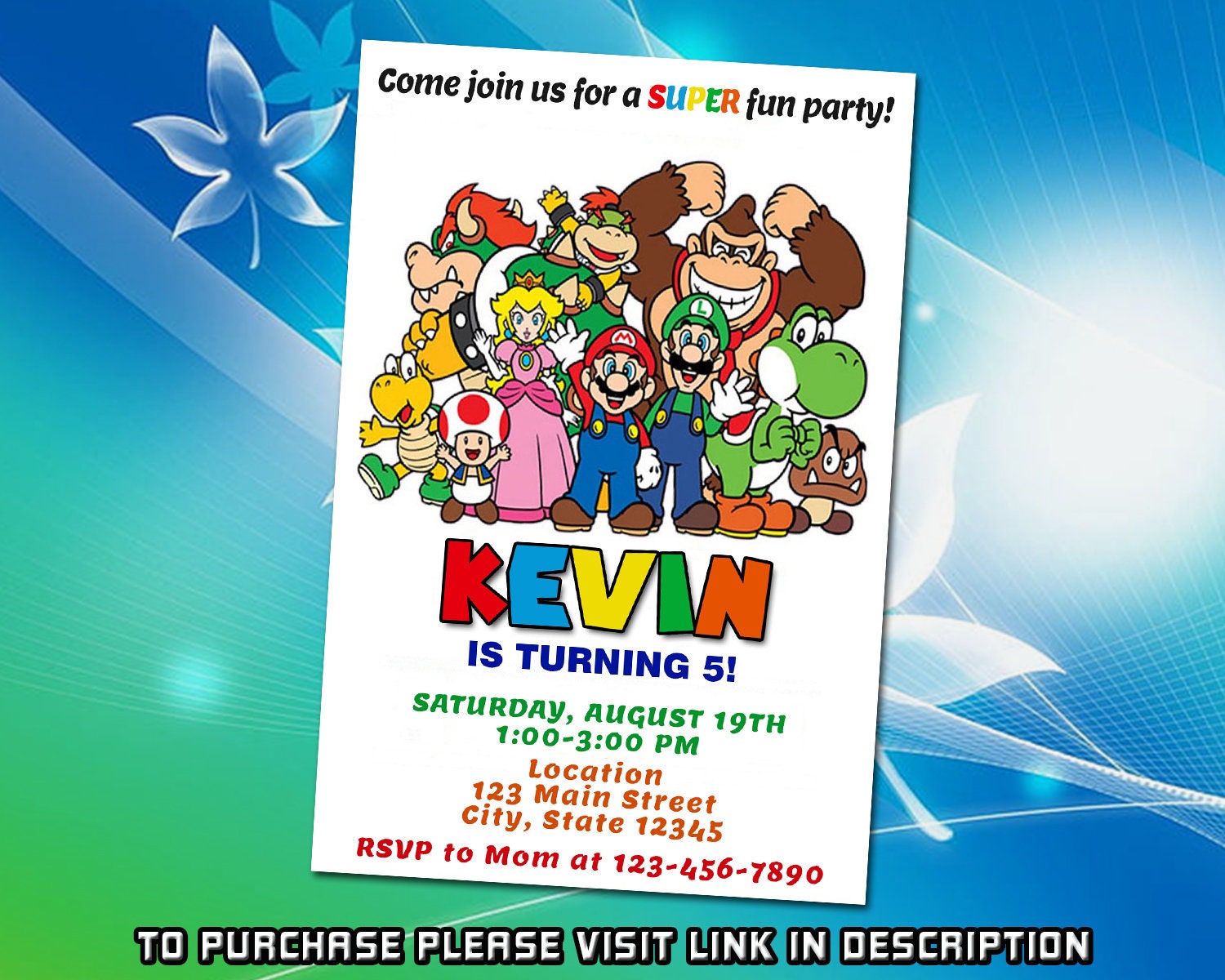 Editable Super Mario Birthday Invitation, Super Mario Invitation ...