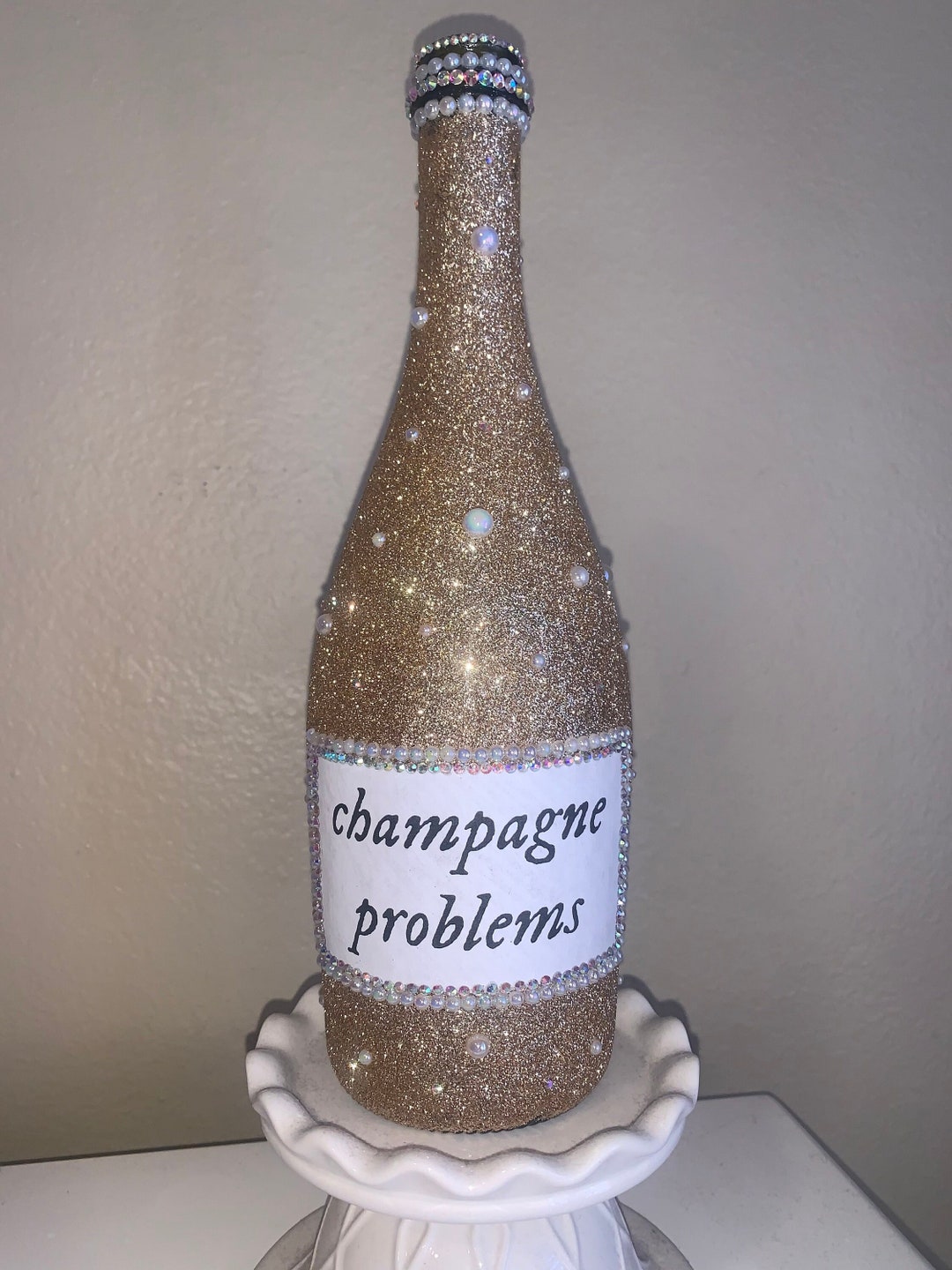 Taylor Swift Champagne Problems Bedazzled Bottle Bar Cart Decor Glitter ...