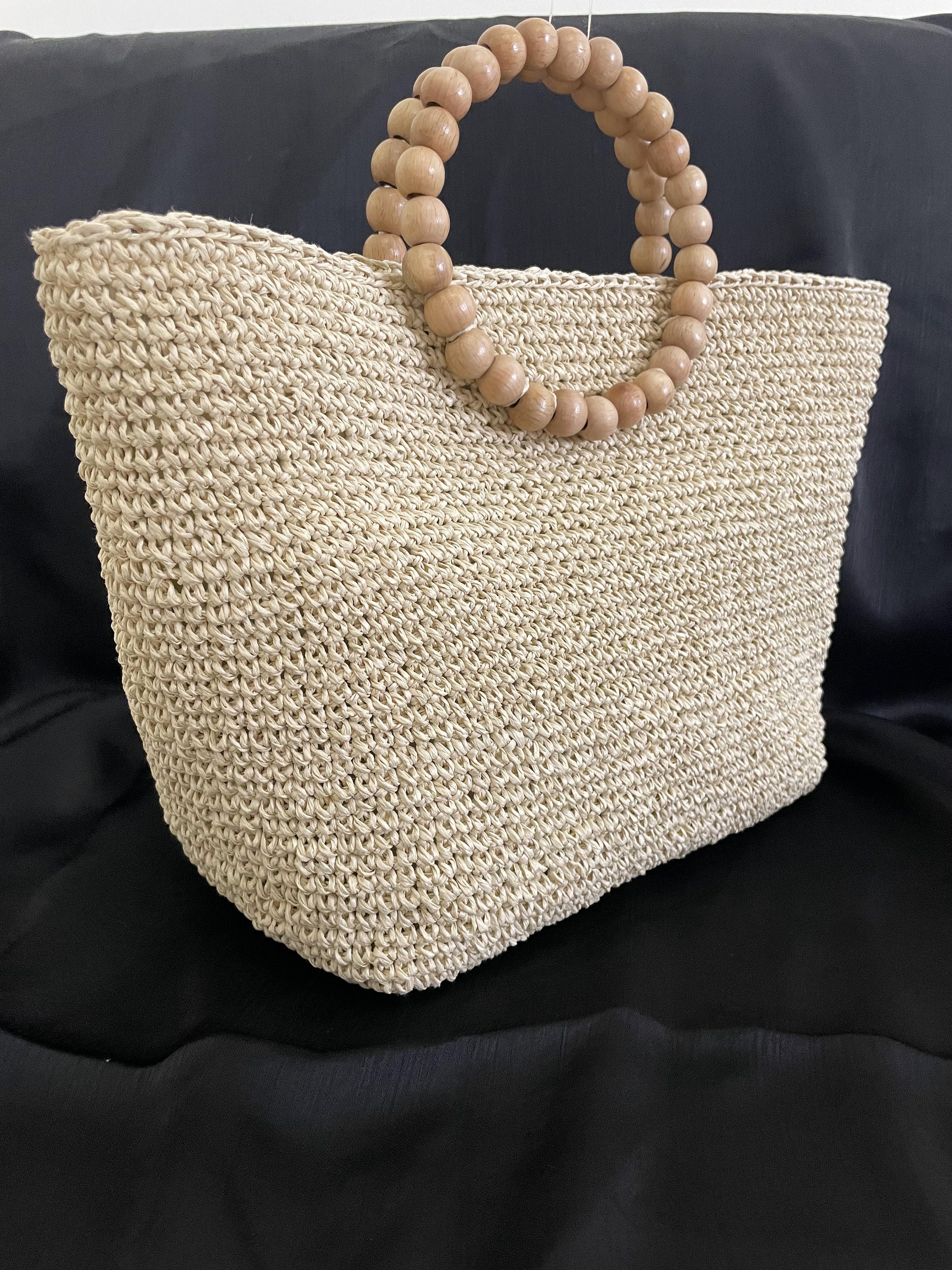 Straw Bag, Handmade Paper Rope Bag, Double Handle Bag, Beach Bag, Lined ...