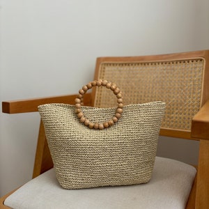 Straw Bag, Handmade Paper Rope Bag, Double Handle Bag, Beach Bag, Lined ...