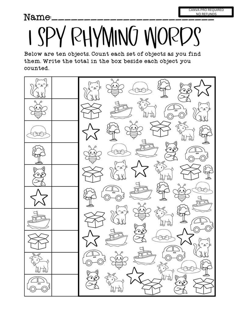 Rhyming Words I Spy Worksheet | Kindergarten, 1st Grade Literacy ...
