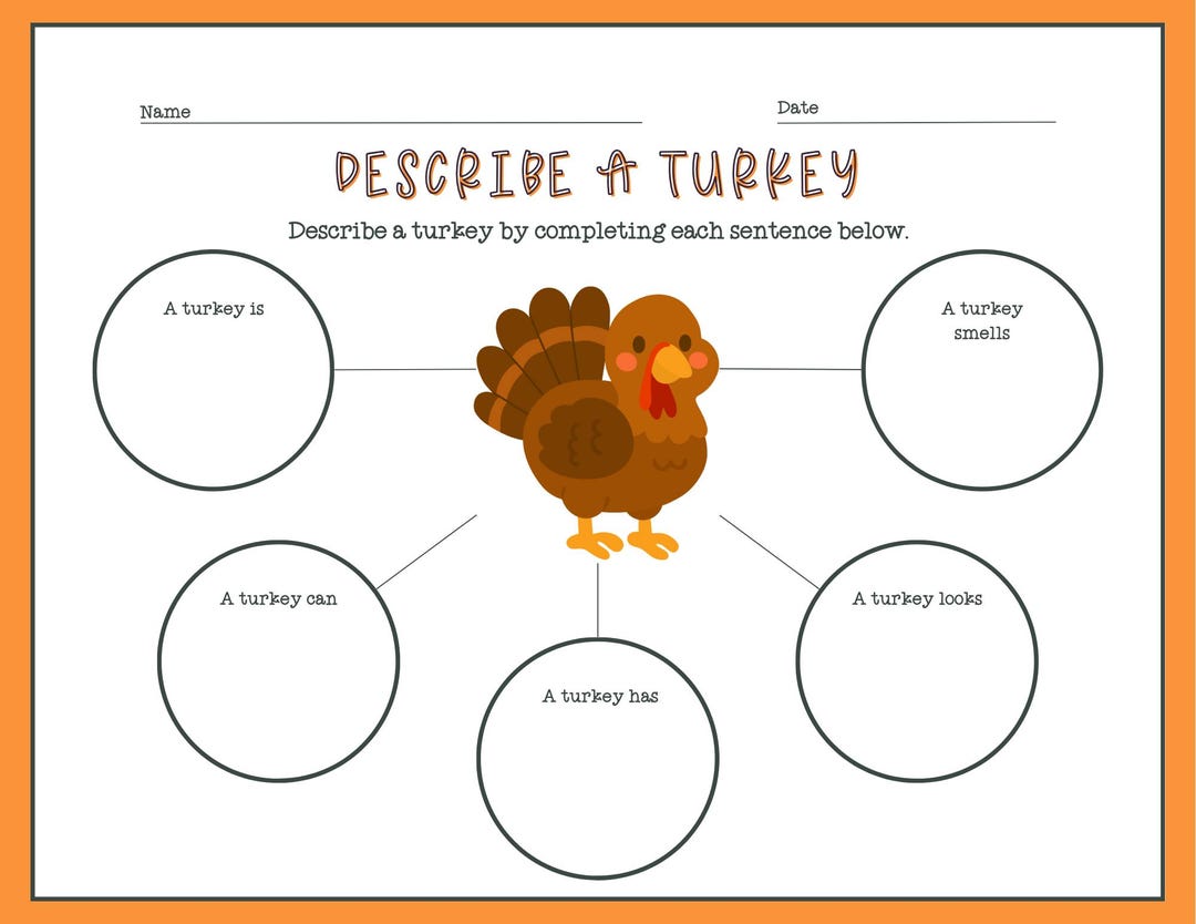 Describe a Turkey Worksheet | Thanksgiving Writing Activity | Printable ...