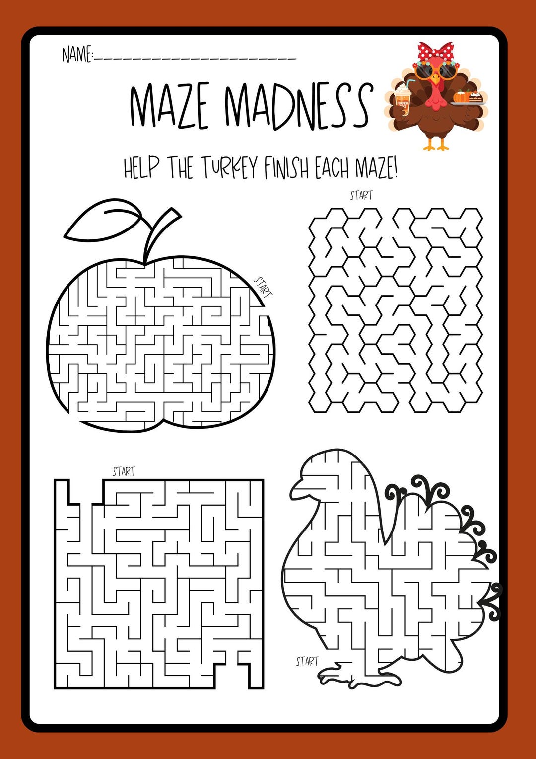 Thanksgiving Turkey Maze | Kids Printable Activity | Canva Pro Required ...