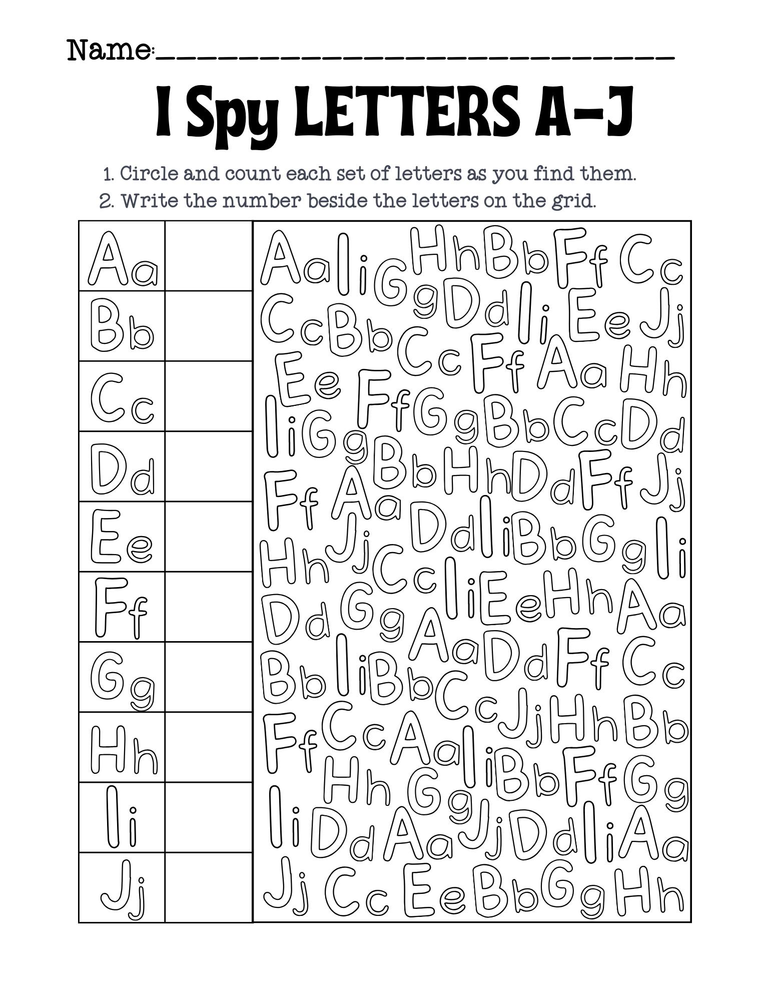I-spy Alphabet A–J Worksheet | Uppercase & Lowercase Letters | Canva ...