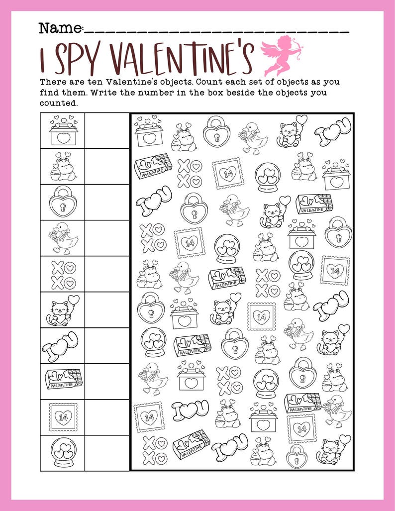 Valentine's Day I Spy Worksheet | Large Graphics, K-2 Activity (PDF ...