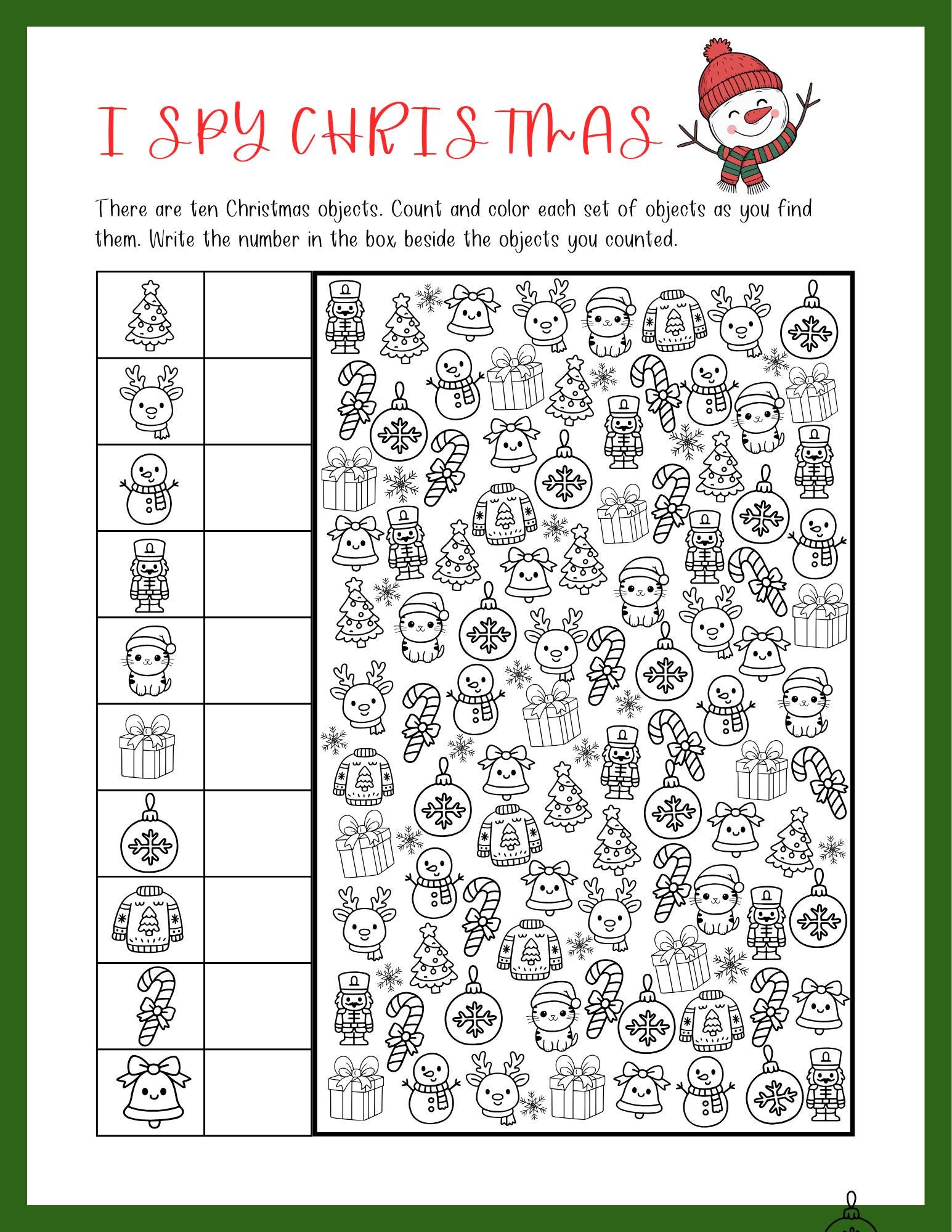 Christmas I Spy Worksheet | Holiday Printable Activity - Etsy