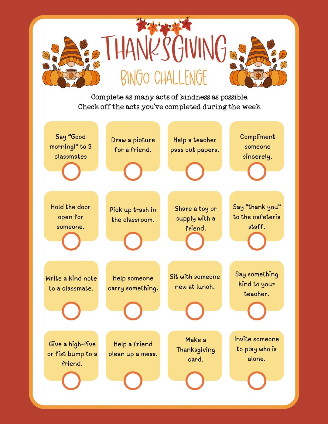 Thanksgiving Kindness Bingo | Classroom Gratitude Game | Canva Pro ...