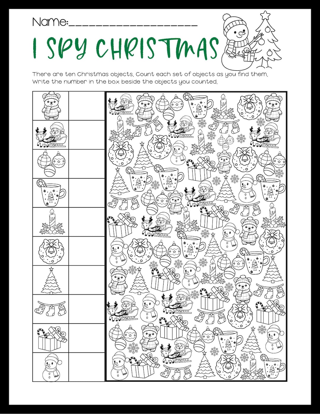 I-spy Christmas Worksheet | Find 10 Holiday Objects | Printable ...