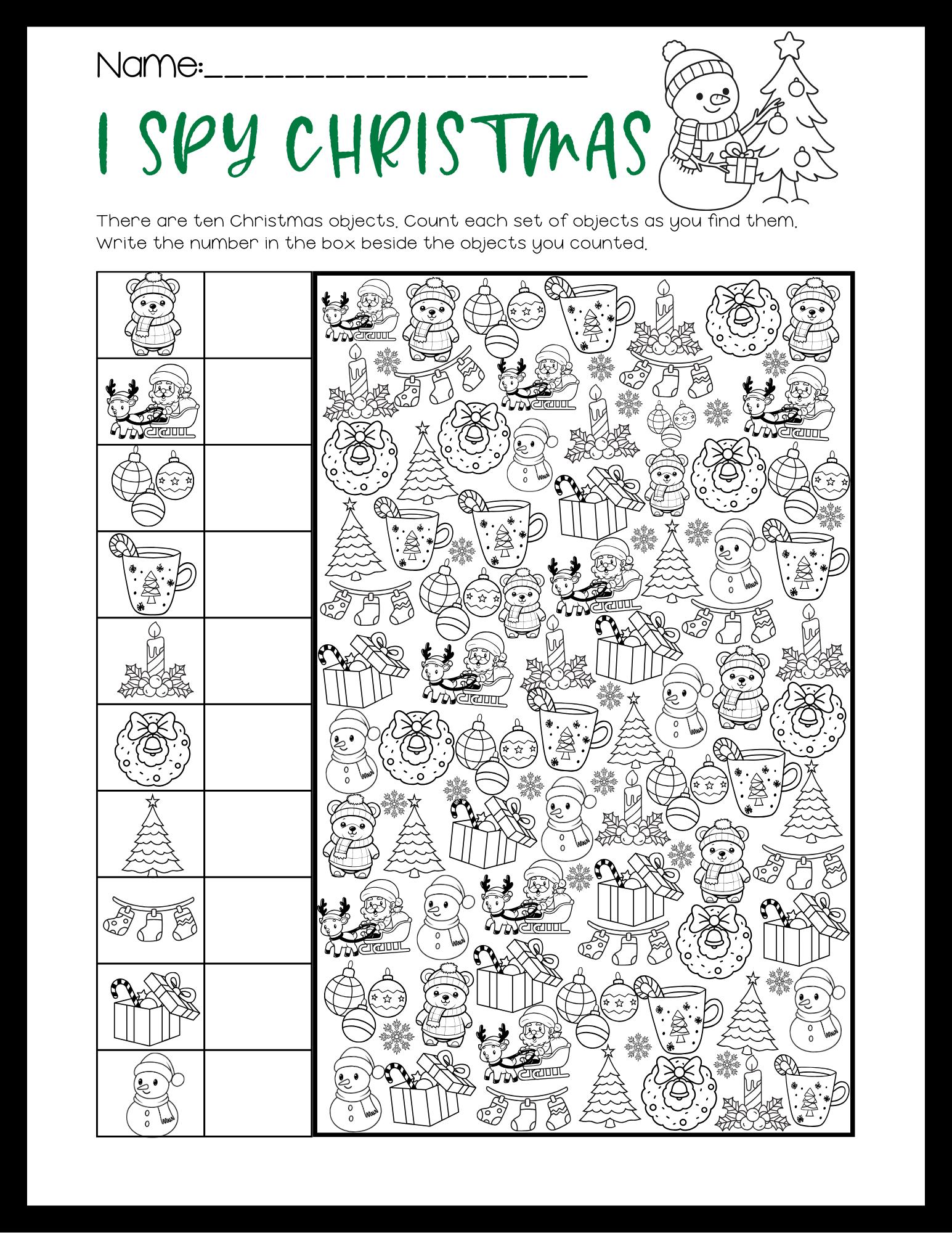 I-spy Christmas Worksheet | Find 10 Holiday Objects | Printable ...