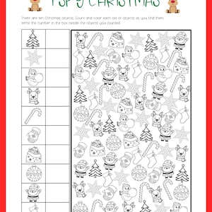 Hoja de trabajo "Veo, veo" navideña / Juego de conteo navideño (se ...