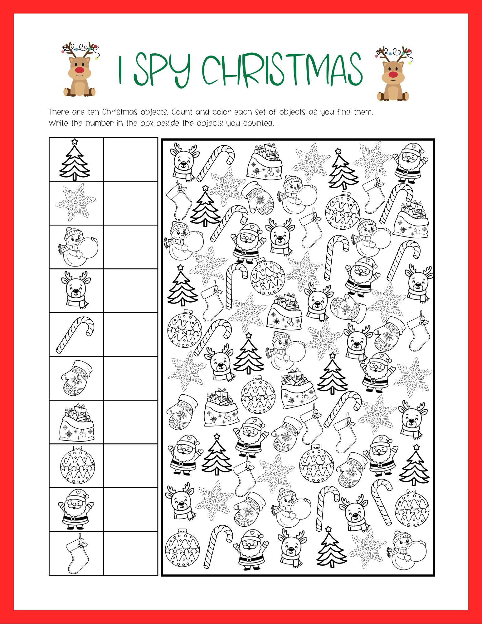 I Spy Christmas Worksheet | Holiday Counting Game (canva Pro Required ...