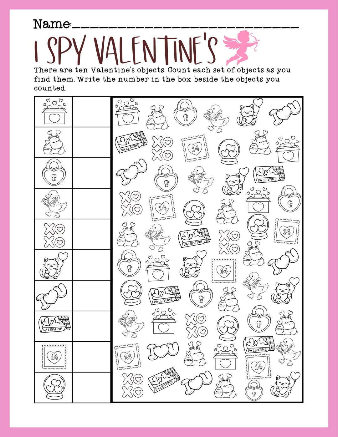 Valentine's Day I Spy Worksheet | Large Graphics, K-2 Activity (PDF ...