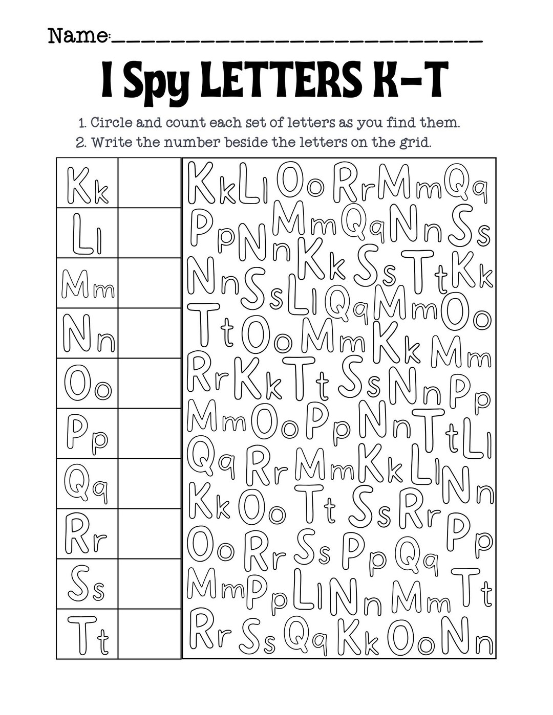 I-spy Letters K–T Worksheet | Alphabet Find & Color Activity - Etsy