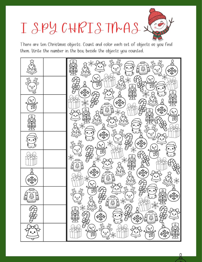 Christmas I Spy Worksheet | Holiday Printable Activity - Etsy