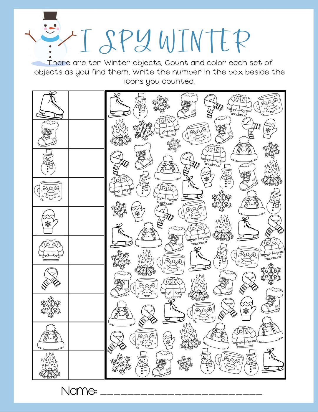 I Spy Winter Worksheet | Printable Search and Find Activity - Etsy