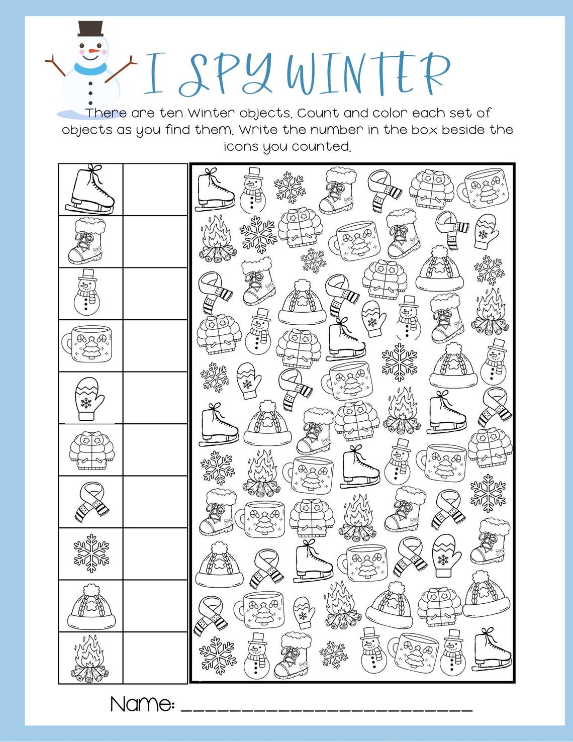 I Spy Winter Worksheet | Printable Search and Find Activity - Etsy