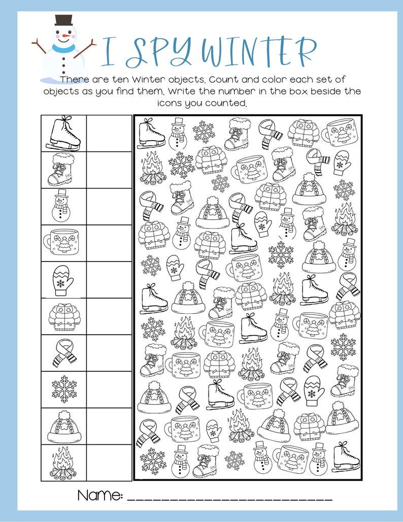 I Spy Winter Worksheet | Printable Search and Find Activity - Etsy
