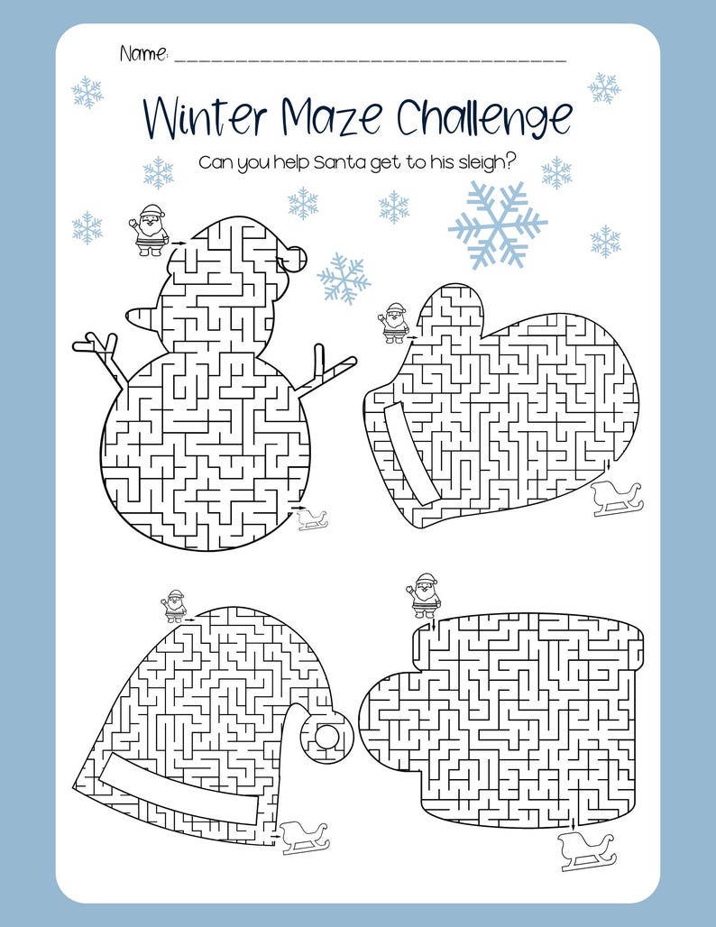 Winter Maze Worksheet | Christmas Printable (canva Pro Required) - Etsy