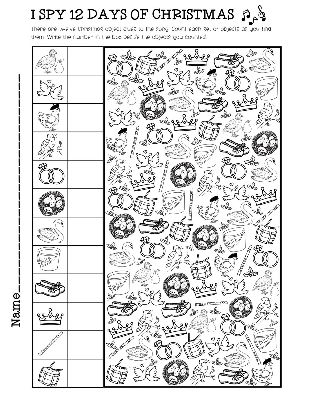 I Spy 12 Days of Christmas Worksheet | Holiday Activity - Etsy