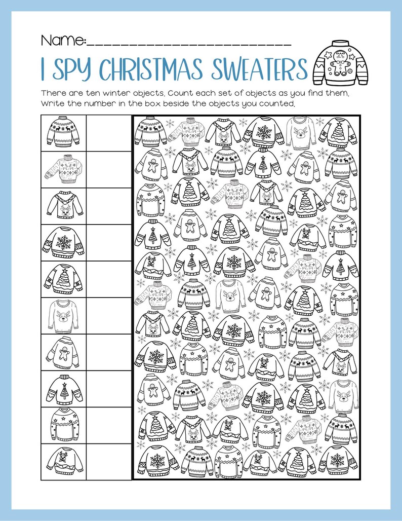 I-spy Winter Sweater Worksheet | Find 10 Cozy Objects | Printable ...
