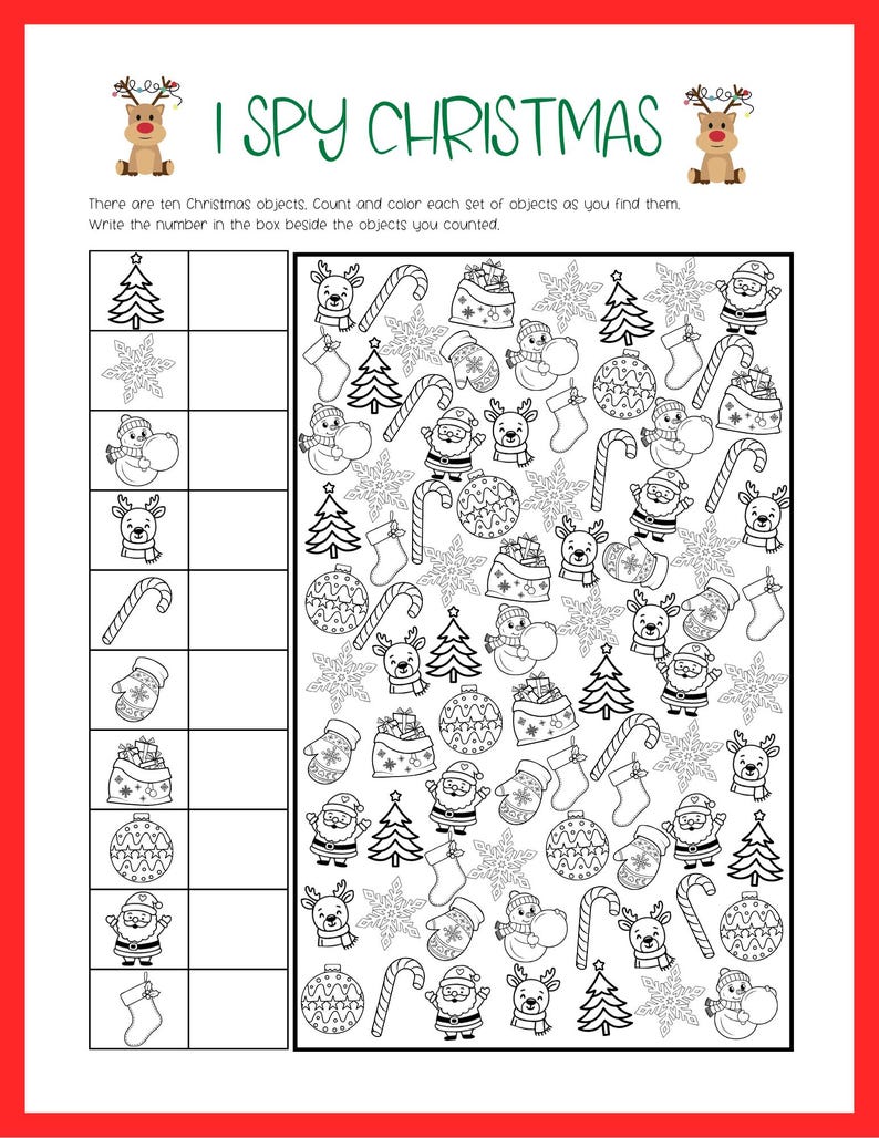 Hoja de trabajo "Veo, veo" navideña / Juego de conteo navideño (se ...