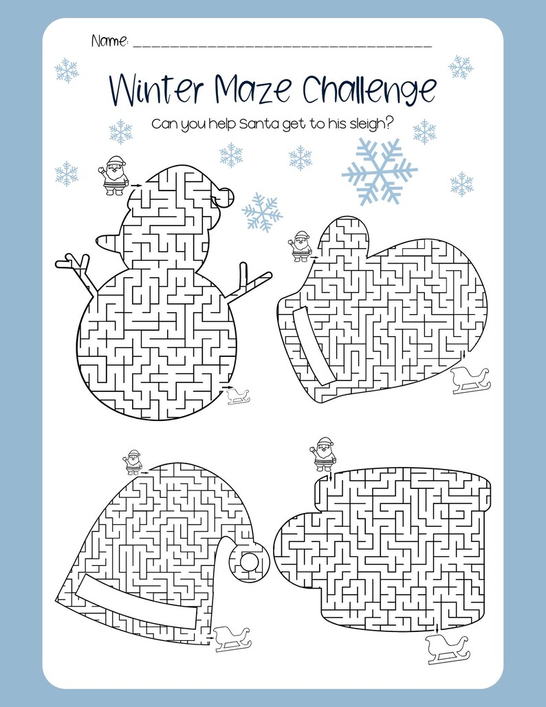 Winter Maze Worksheet | Christmas Printable (canva Pro Required) - Etsy
