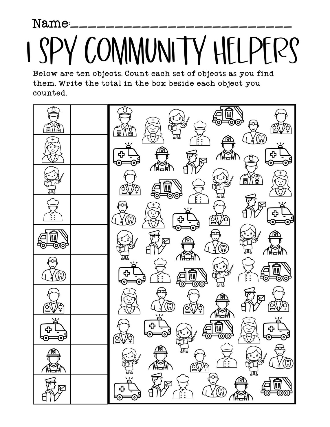 Community Helpers I Spy Worksheet | Grades K-2, Classroom Activity (PDF ...