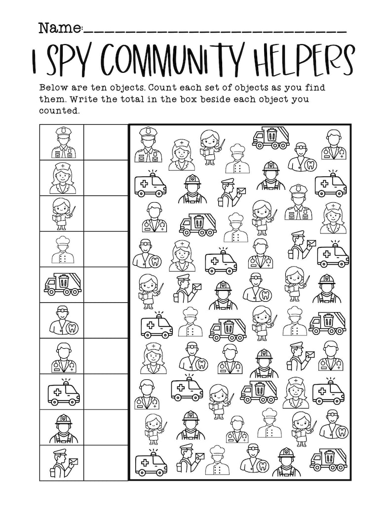 Community Helpers I Spy Worksheet | Grades K-2, Classroom Activity (PDF ...