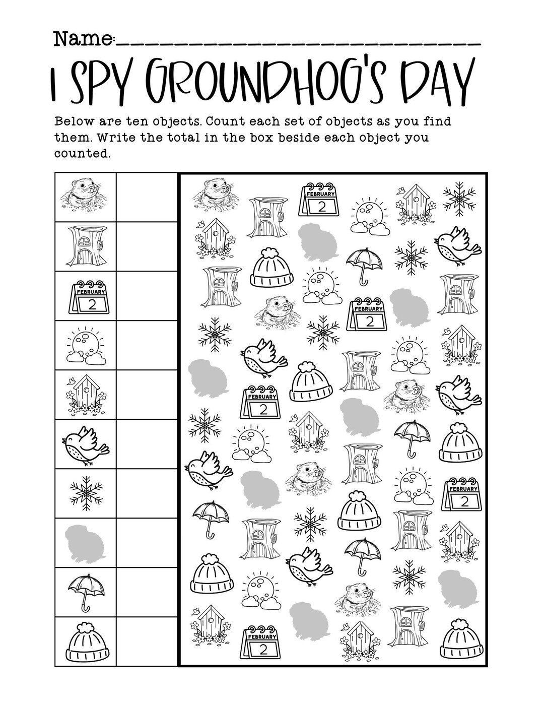 Groundhog Day I Spy Worksheet | February Activity (PDF Format) - Etsy ...