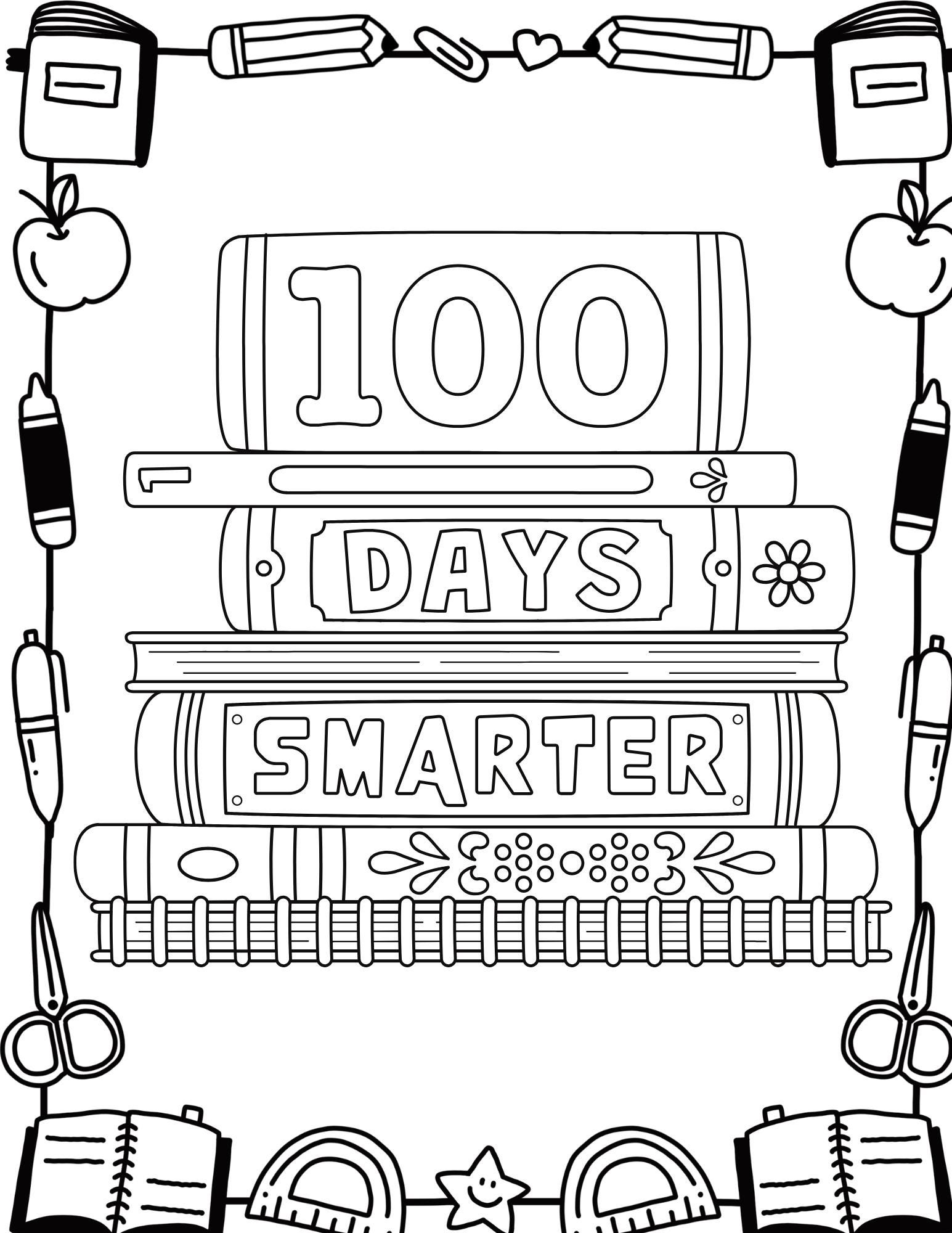 100 Days Smarter Coloring Page | Stack of Books Printable (canva Pro ...