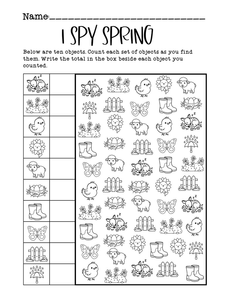 Spring Nature I Spy Worksheet | Animals, Flowers, Kindergarten Activity ...