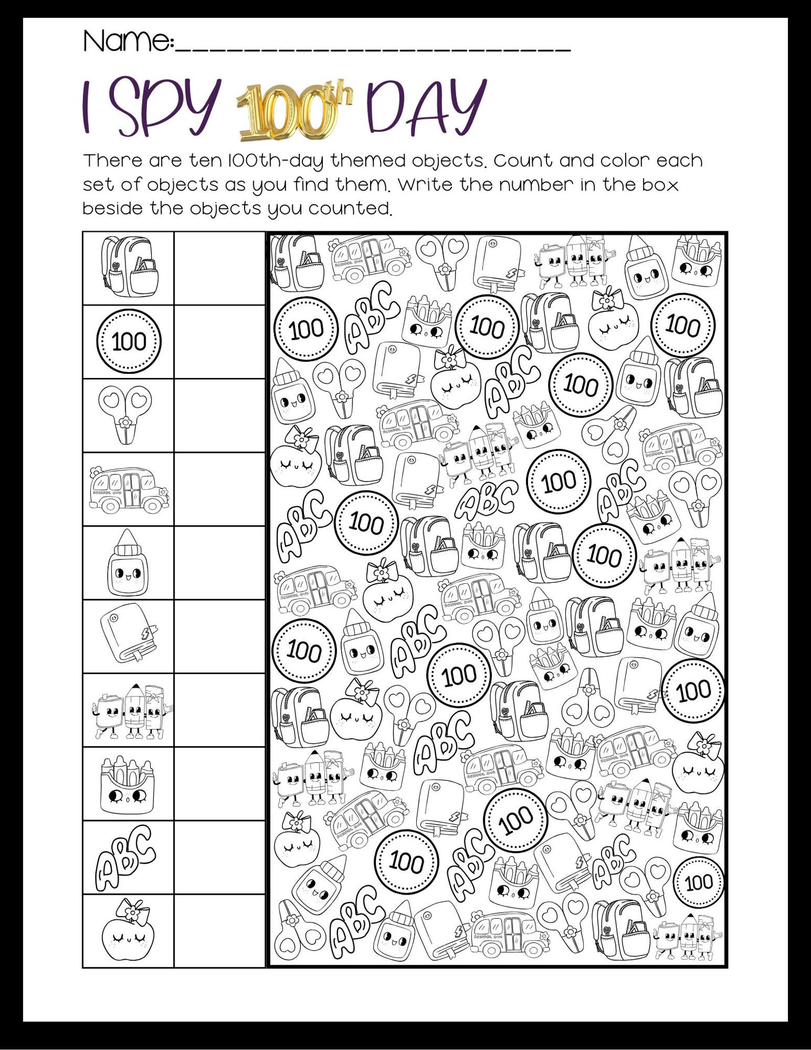 100th Day of School I Spy Game | Classroom Activity - Etsy