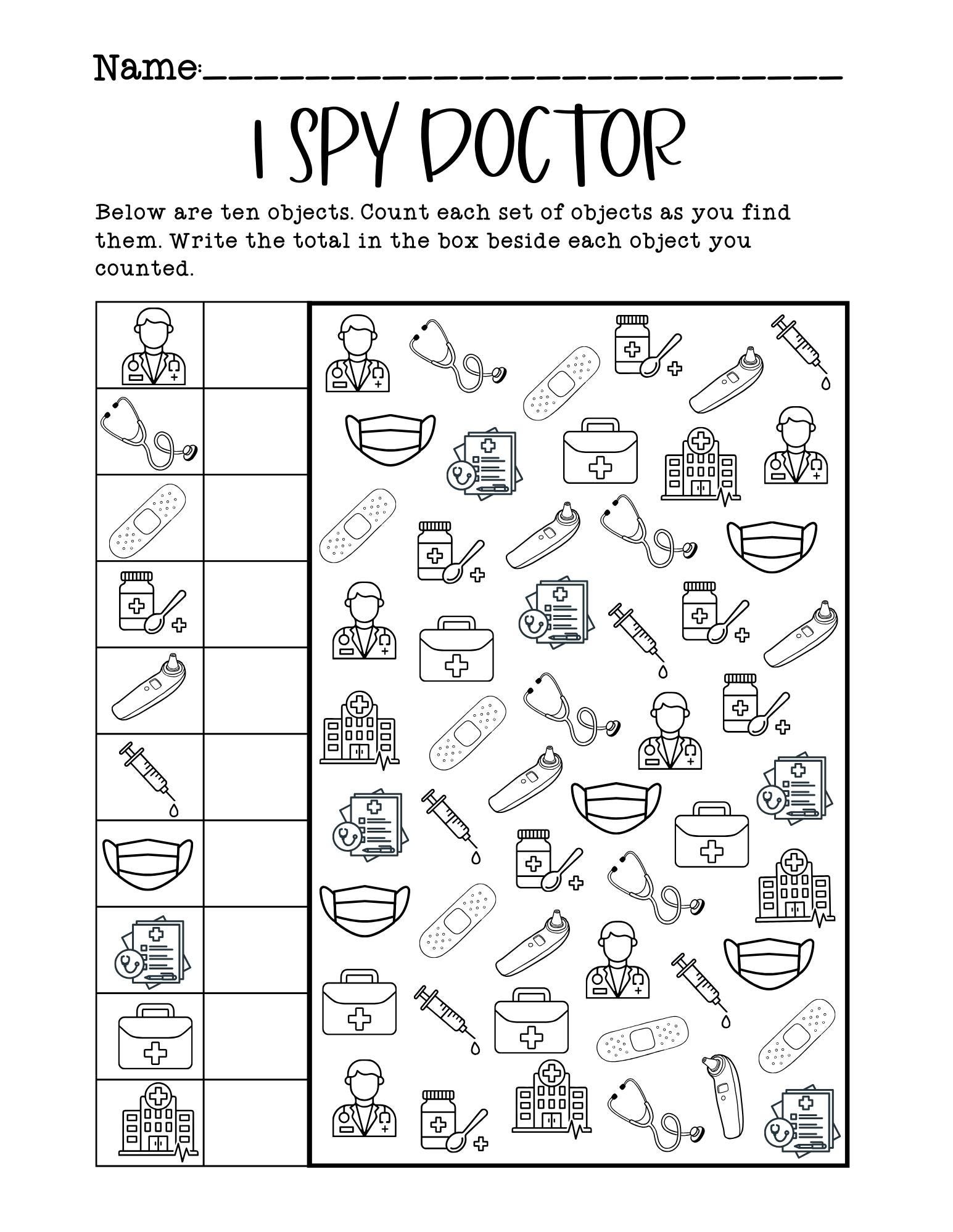 Doctor I Spy Worksheet | Community Helpers Activity (PDF) - Etsy