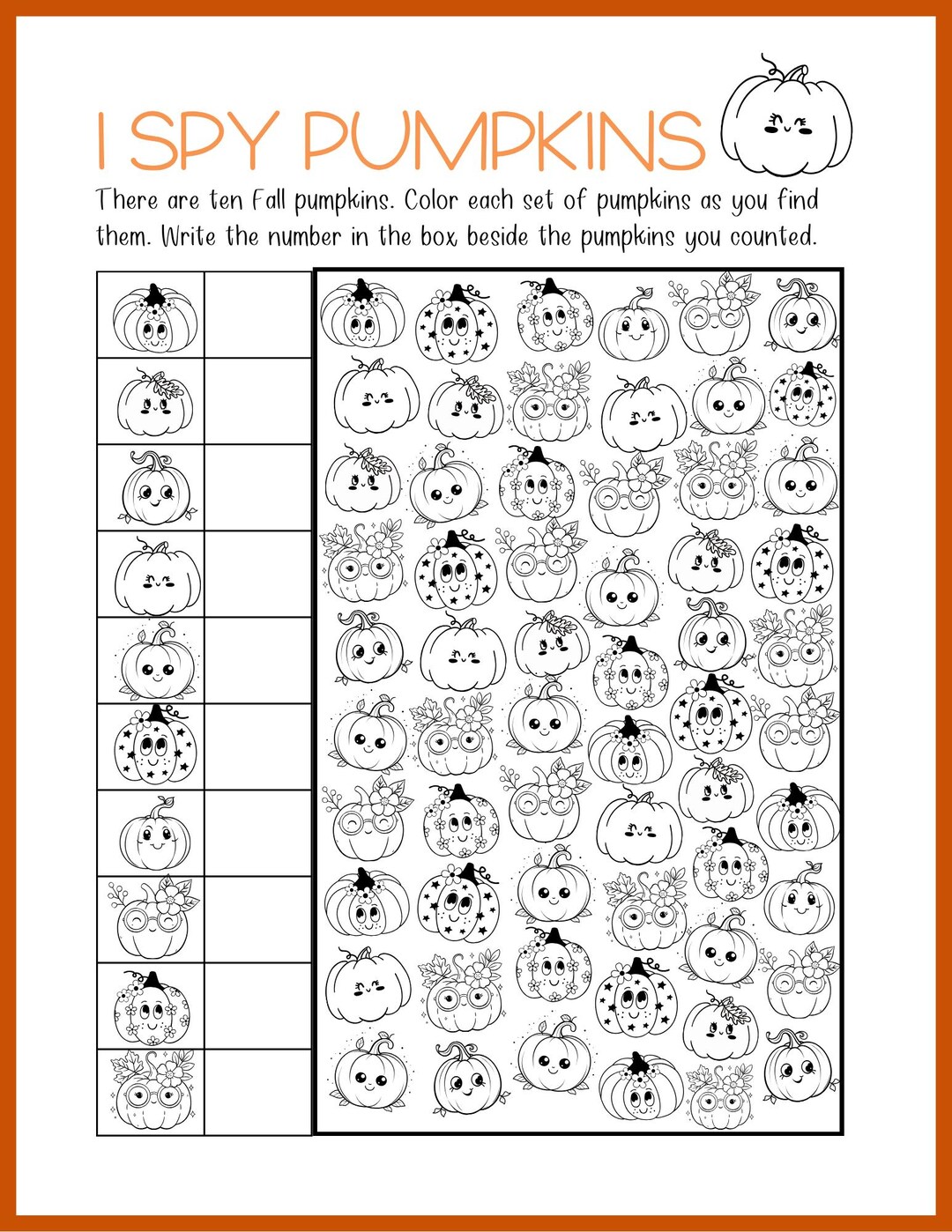 Fall I Spy Worksheet | Pumpkin Search Activity - Etsy