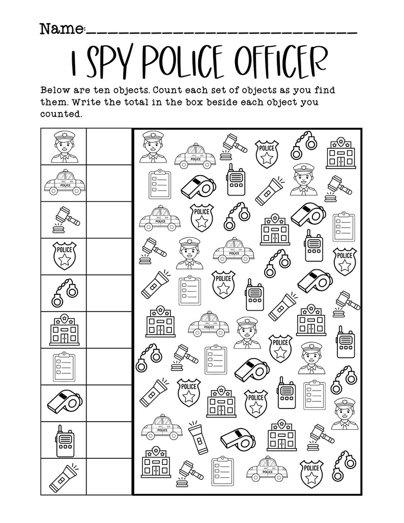 Police Officer I Spy Worksheet | Community Helpers Activity (canva Pro ...