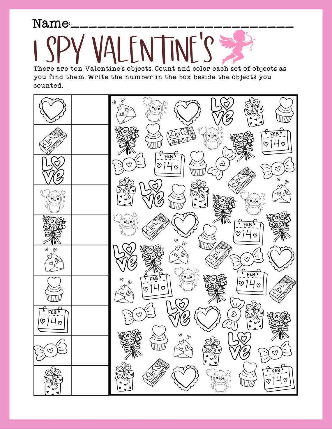 Valentine's Day I Spy Worksheet | Classroom Printable - Etsy